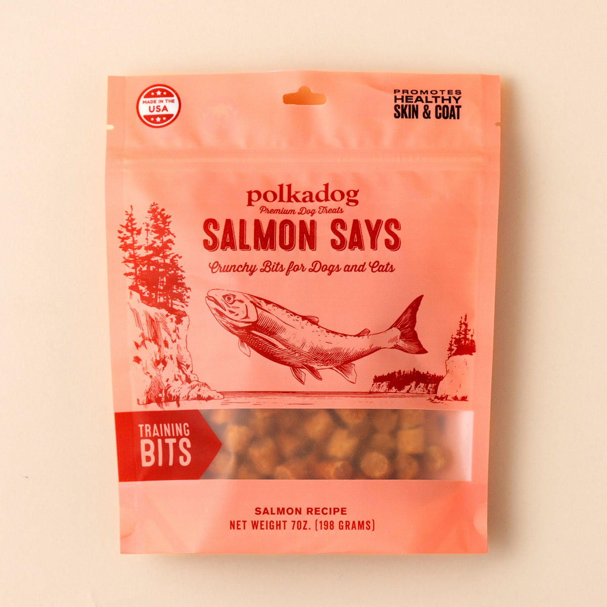 Polkadog Salmon Says Training Bits Crunchy Dog and Cat Treats 7oz